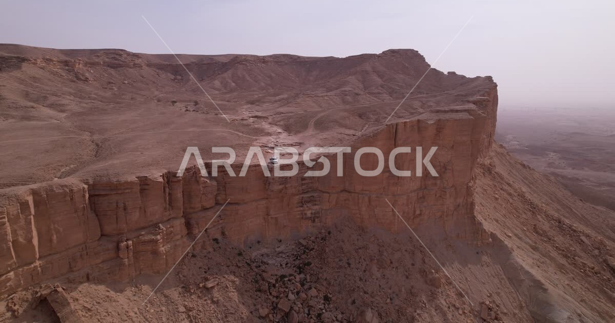 Drone photography of Tuwaiq Benjd Mountains, the edge of the end of the ...