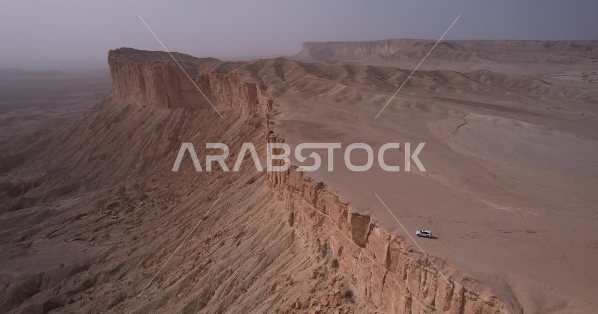 Drone photography of Tuwaiq Benjd Mountains, the edge of the end of the ...