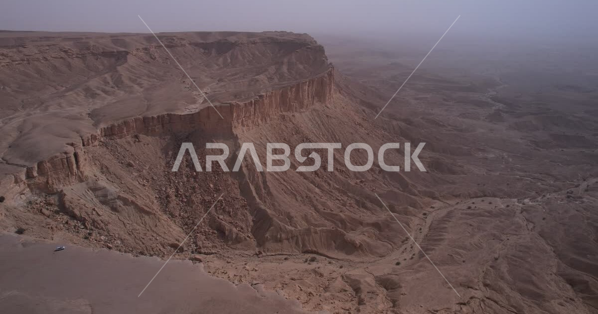 Drone photography of Tuwaiq Benjd Mountains, the edge of the end of the ...