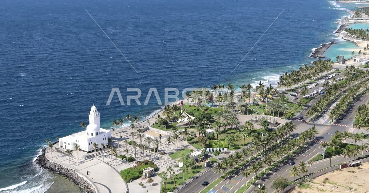 Aerial photography of Jeddah Waterfront, Al-Jazeera Mosque in Jeddah ...