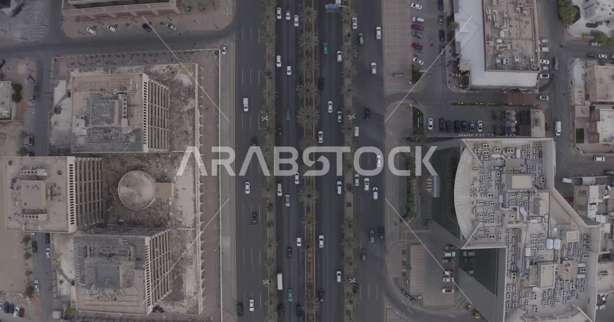 Drone photography from above of the traffic of cars on the public road ...