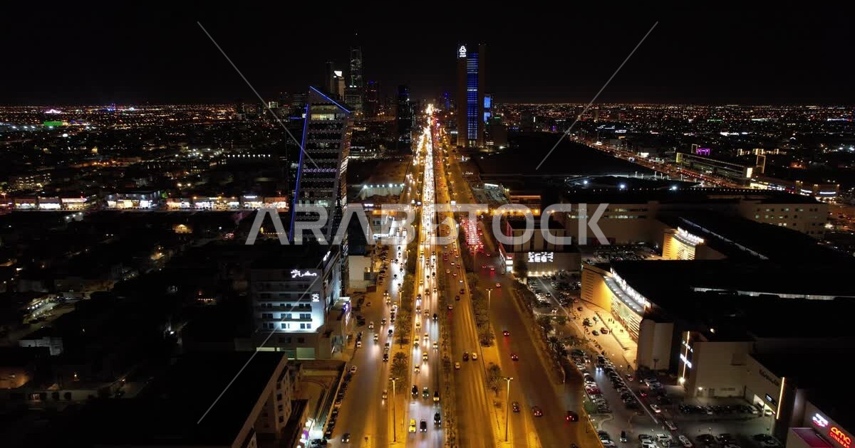 Drone photography of the city of Riyadh at night, towers and ...
