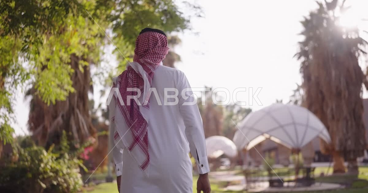 A Saudi Arabian Gulf man in a recreational resort, leisure vacation ...