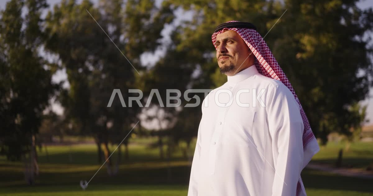A Saudi Arabian Gulf man in a recreational resort, parks and recreation ...