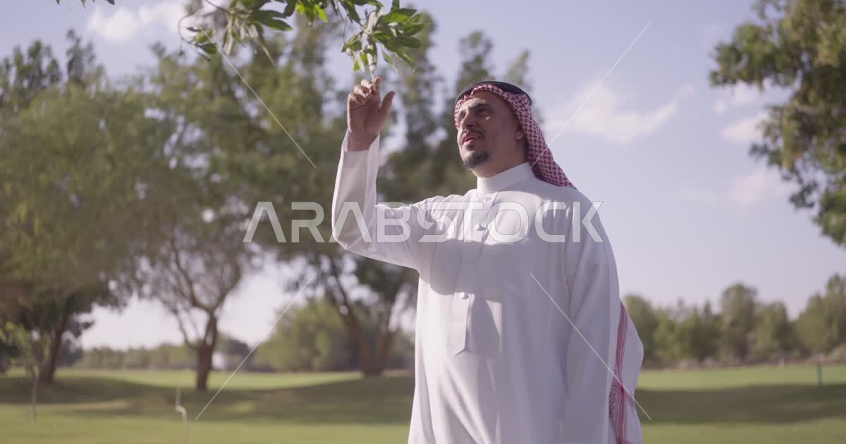 A Saudi Arabian Gulf man in a recreational resort, leisure vacation ...