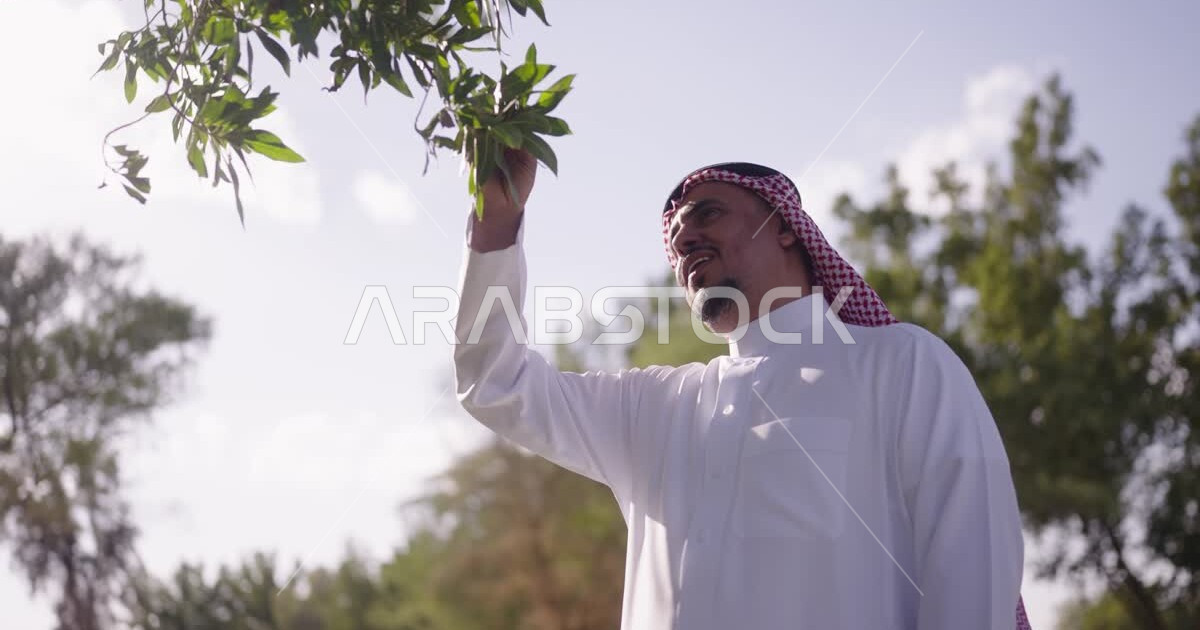 A Saudi Arabian Gulf man in a recreational resort, leisure vacation ...