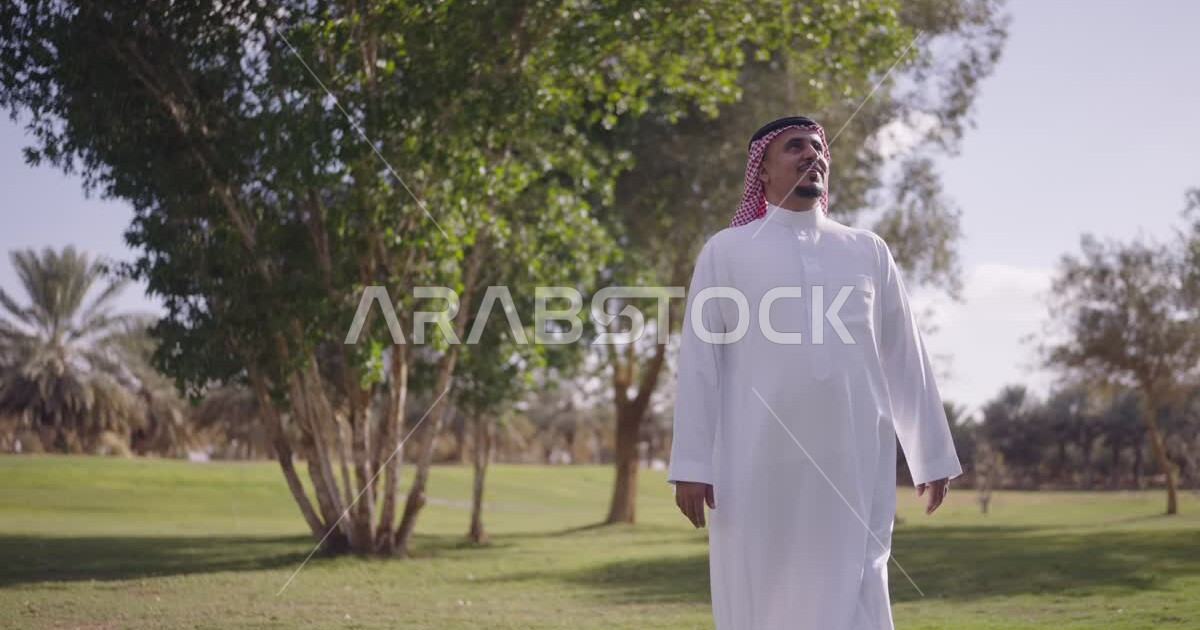 A Saudi Arabian Gulf man in a recreational resort, leisure vacation ...