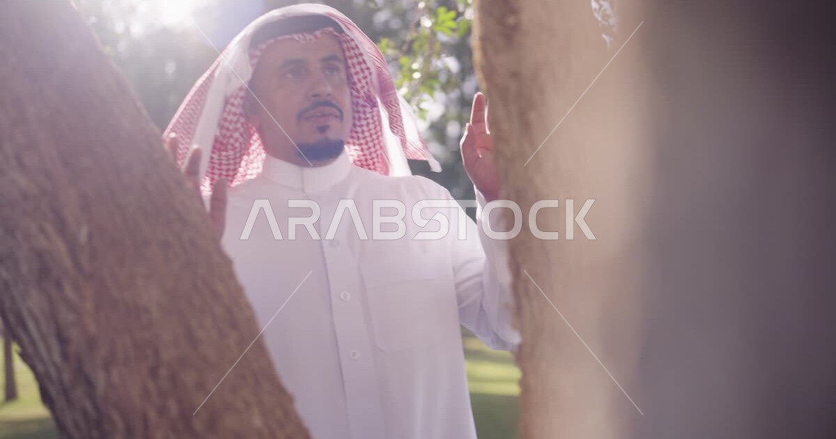 A Saudi Arabian Gulf man in a recreational resort, leisure vacation ...