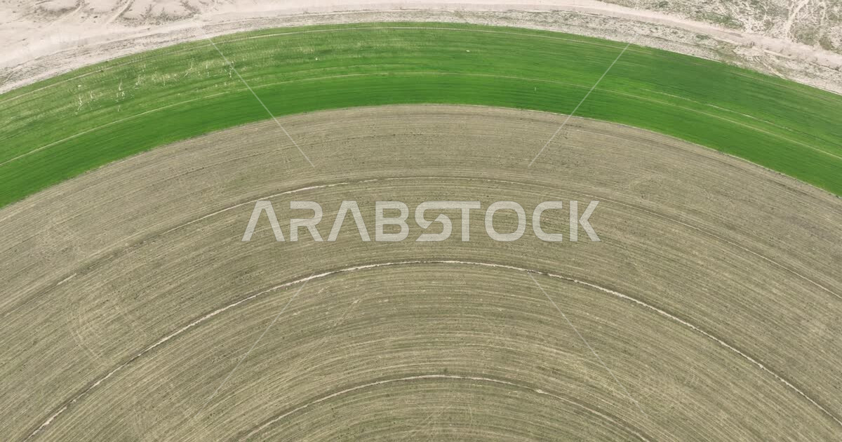 Aerial photography of circular agricultural fields, agricultural axis ...