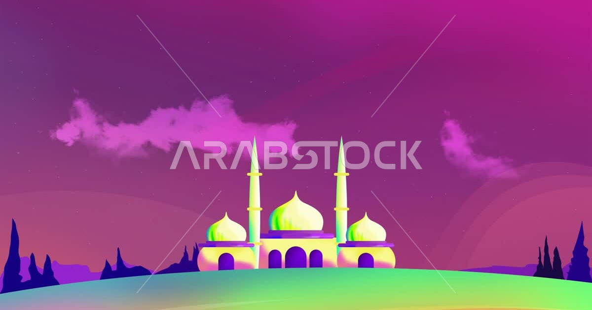 Animation of the movement of clouds in the sky, a mosque, the dome of ...