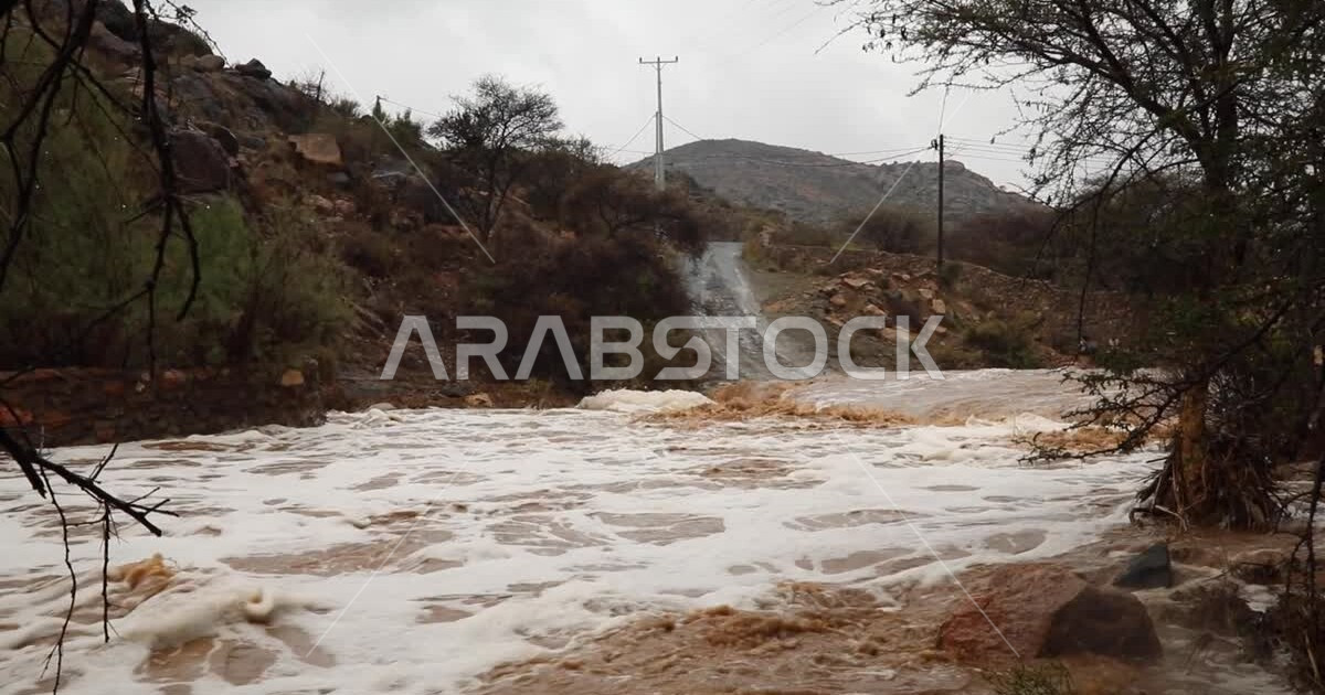Torrents of rain water in Al-Murabba Park in Ahad Rufaidah Governorate ...