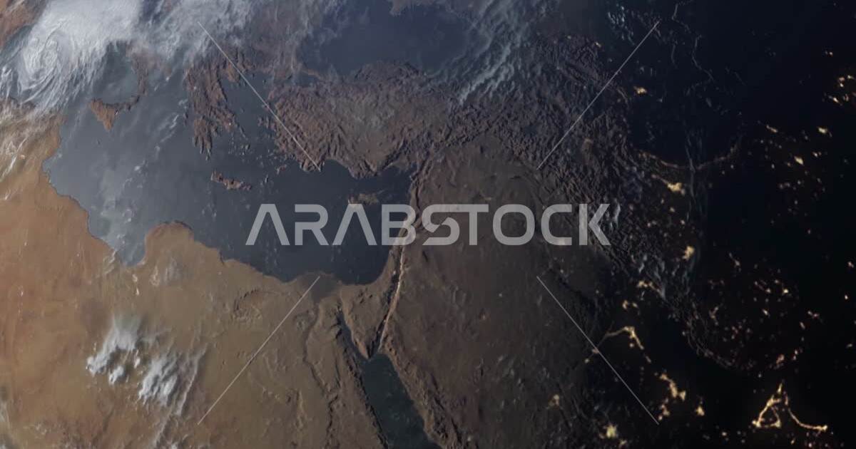 Close-up of the map of Saudi Arabia through the globe, the rotation of ...