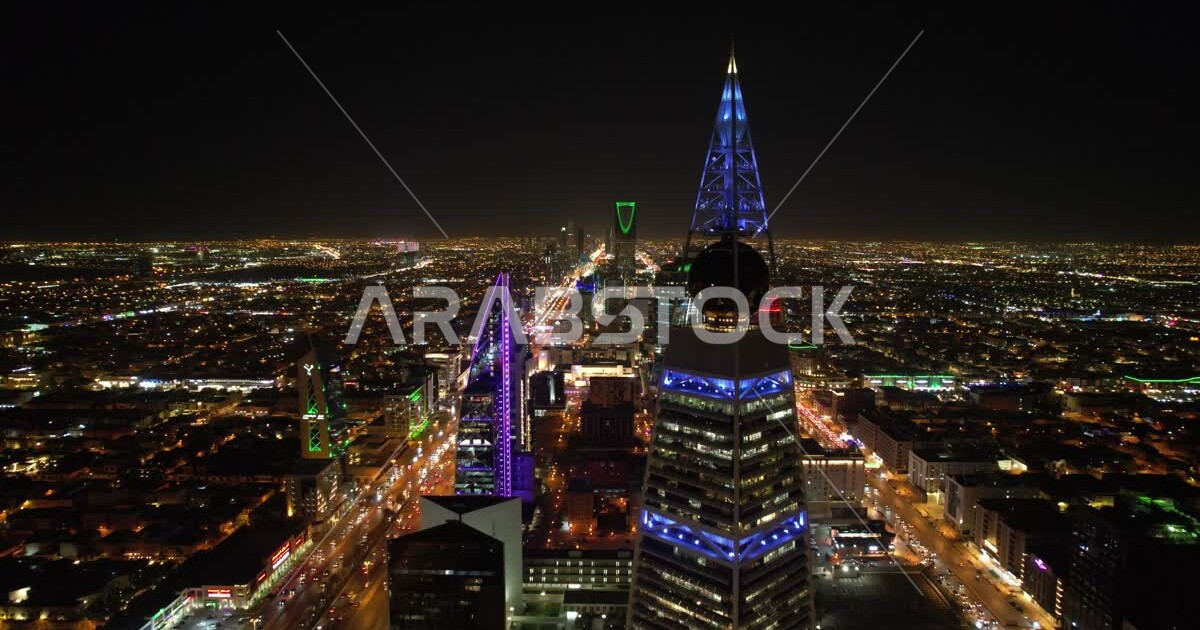 A snapshot of the city of Riyadh at night, the towers and skyscrapers ...