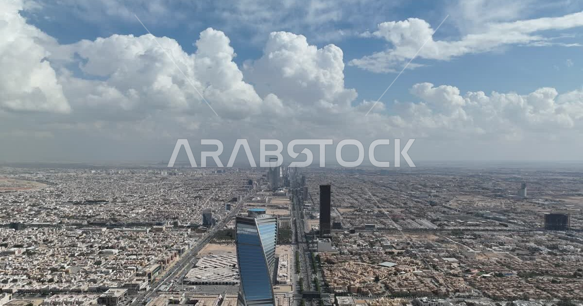 Landmarks of Riyadh with clouds, photographing the streets and roads of ...