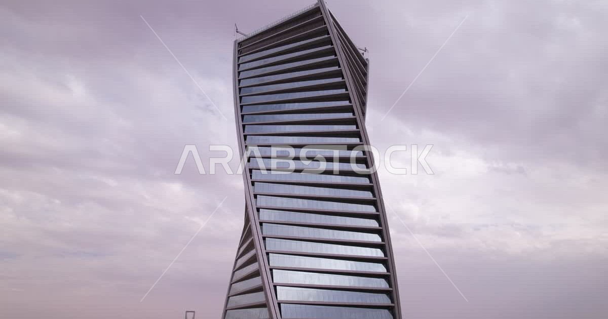 Drone close-up of the Majdoul Tower in Riyadh, Saudi Arabia, the ...