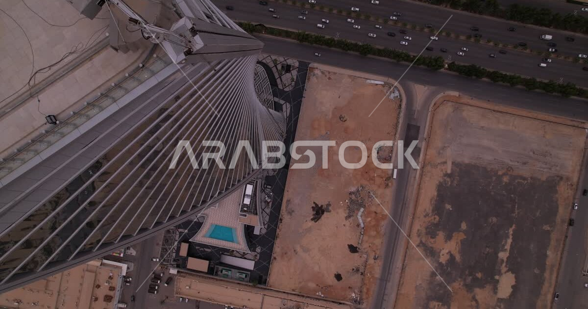 Drone close-up of the Majdoul Tower in Riyadh, Saudi Arabia, the ...