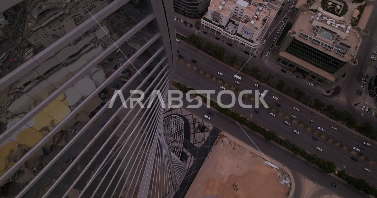 Drone close-up of the Majdoul Tower in Riyadh, Saudi Arabia, the ...