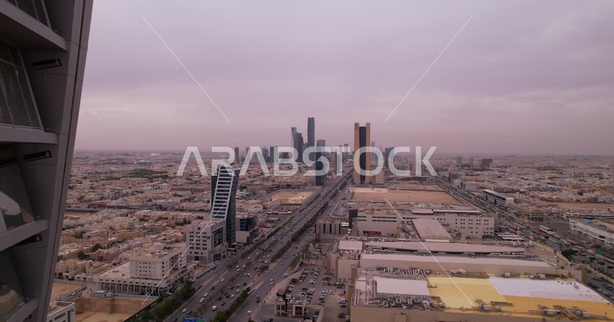 Drone close-up of the Majdoul Tower in Riyadh, Saudi Arabia, the ...