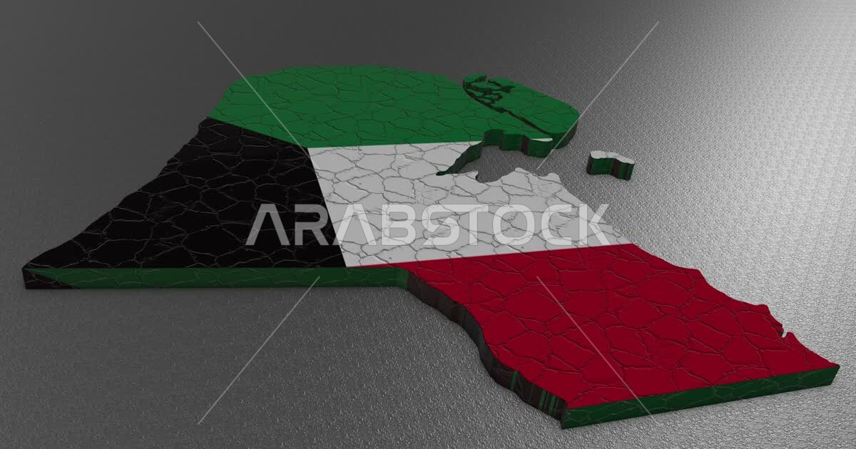 A map of the State of Kuwait colored in the colors of the national flag ...