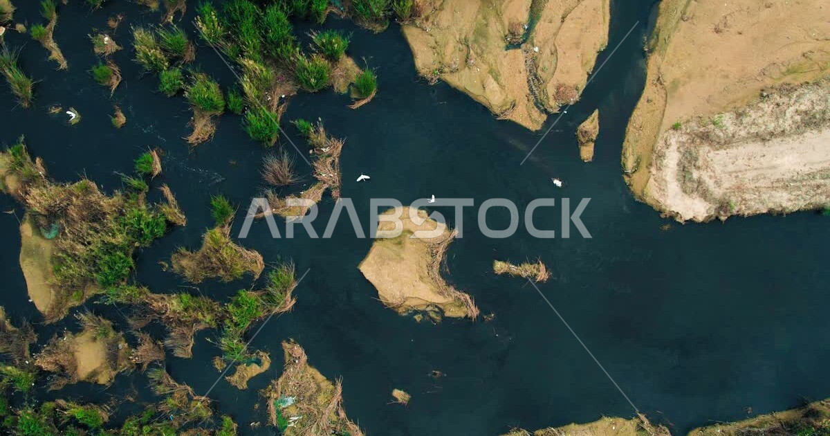 Drone photography of Al-Asfar Lake in eastern Al-Ahsa, Saudi Arabia ...