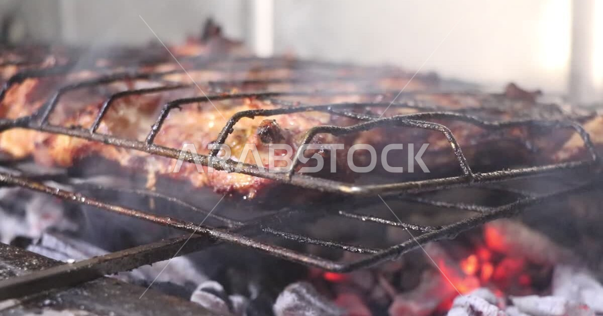 Dazzling chicken on the grill, grilled chicken on charcoal, Arabic food ...