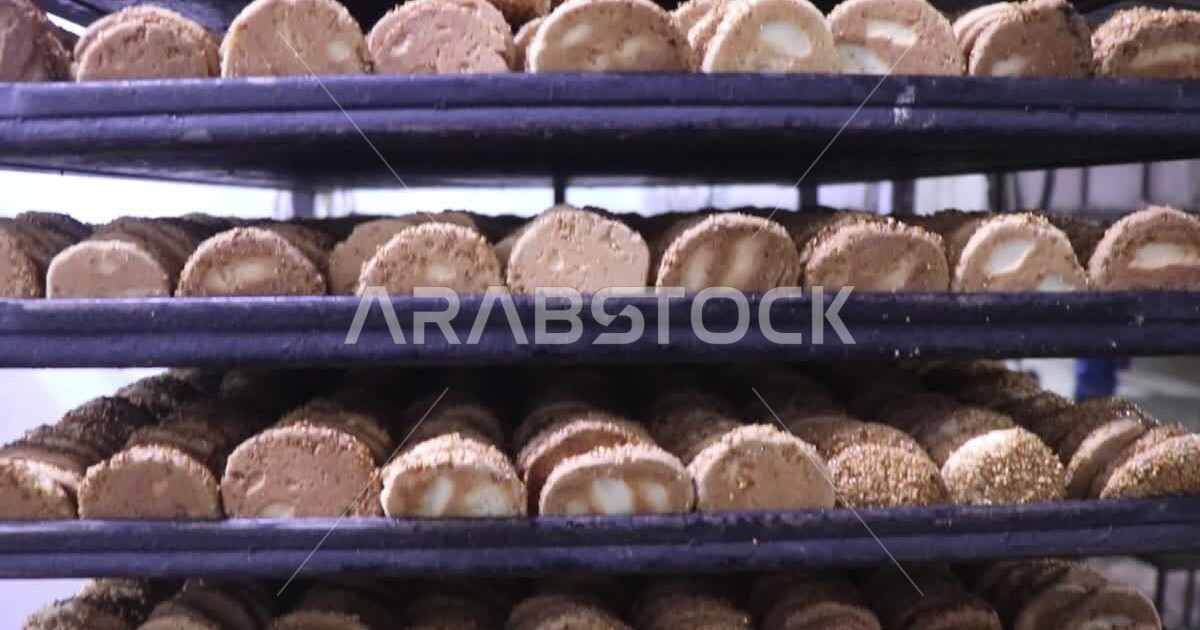 Close-up of a variety of mixed Eid pastries, fragile traditional sweets ...
