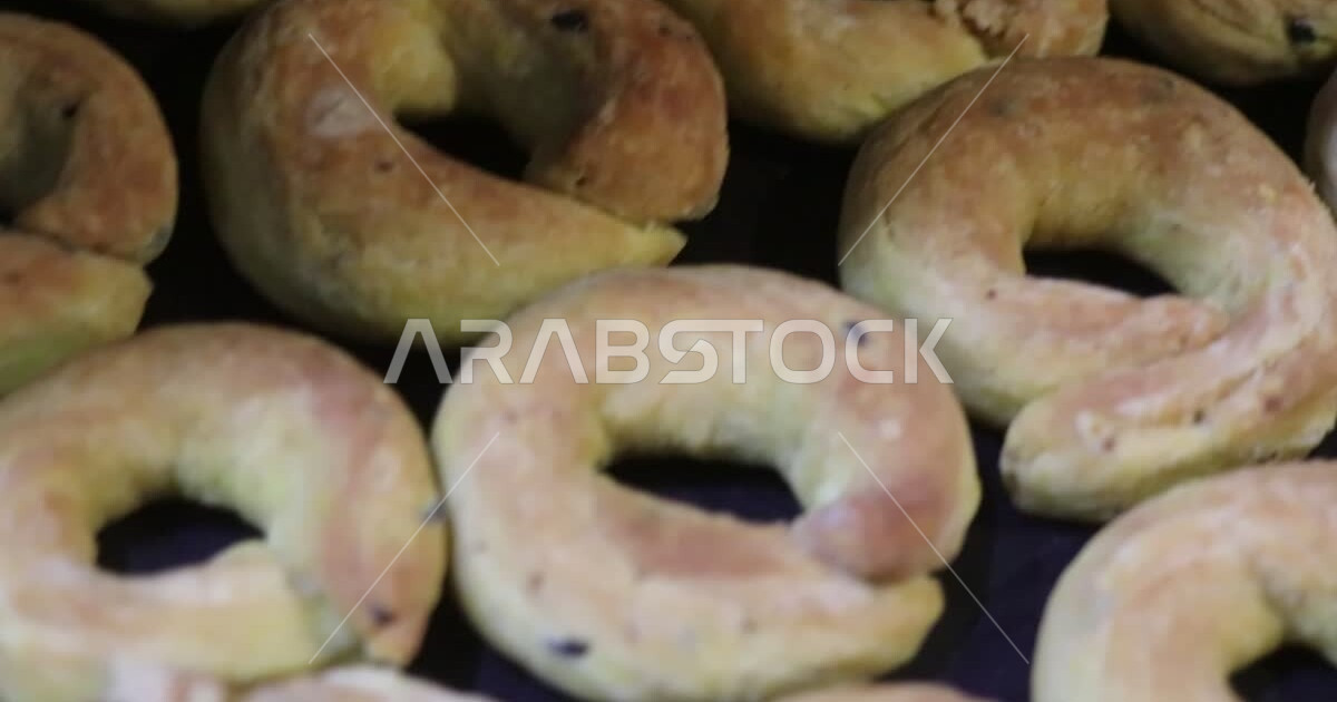 A very close-up of Eid cakes, fresh Eid pastries, fragile popular ...