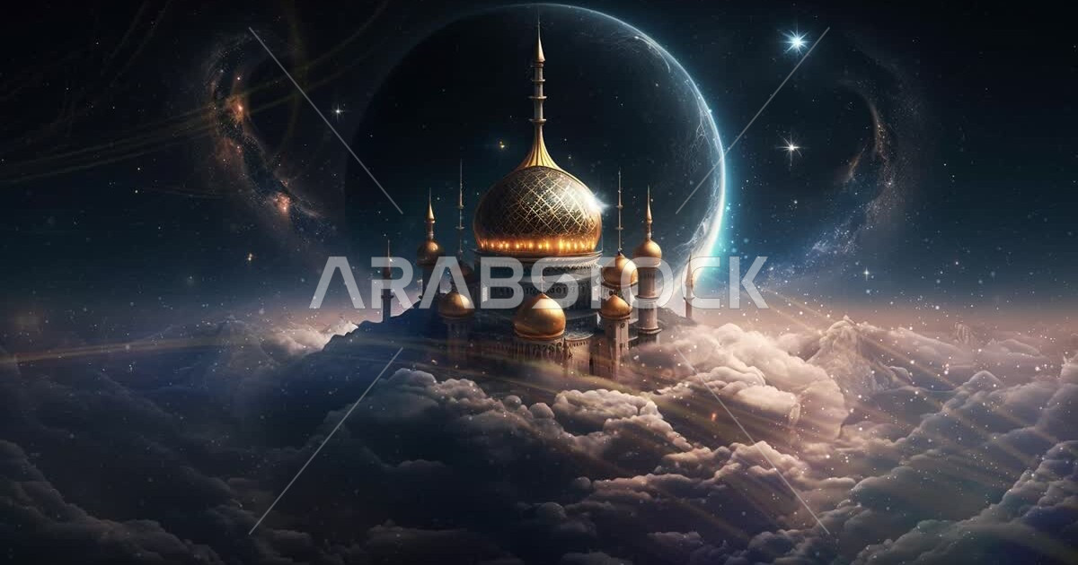 Islamic architecture, mosque with creative 3D designs, sky full of ...