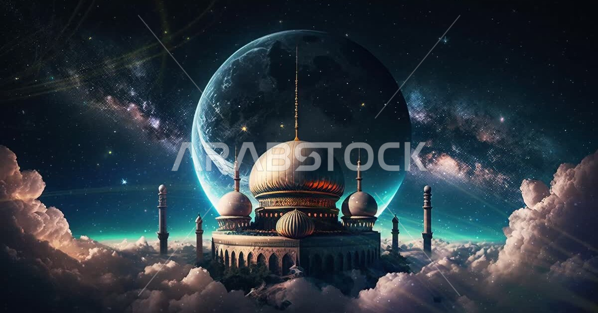 Islamic architecture, mosque with creative 3D designs, sky full of ...