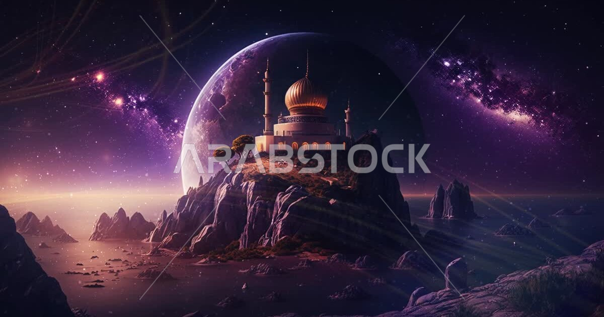 Mosque with creative 3D designs, starry sky, religious landmarks ...