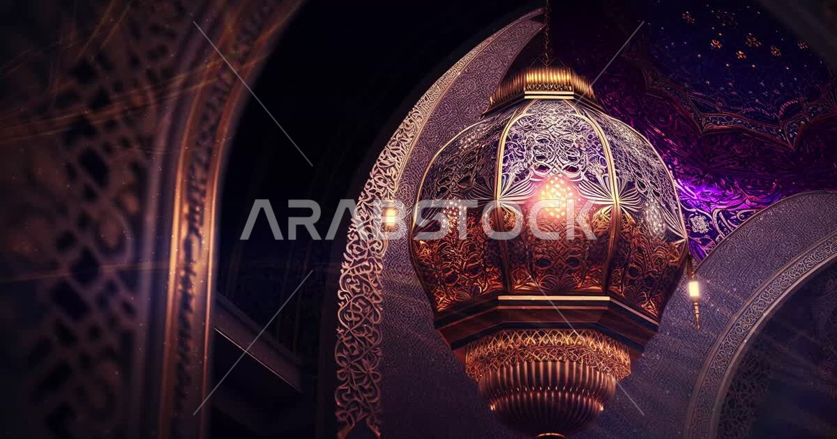 A traditional metal hanging Arab lamp, Ramadan atmosphere, Ramadan ...