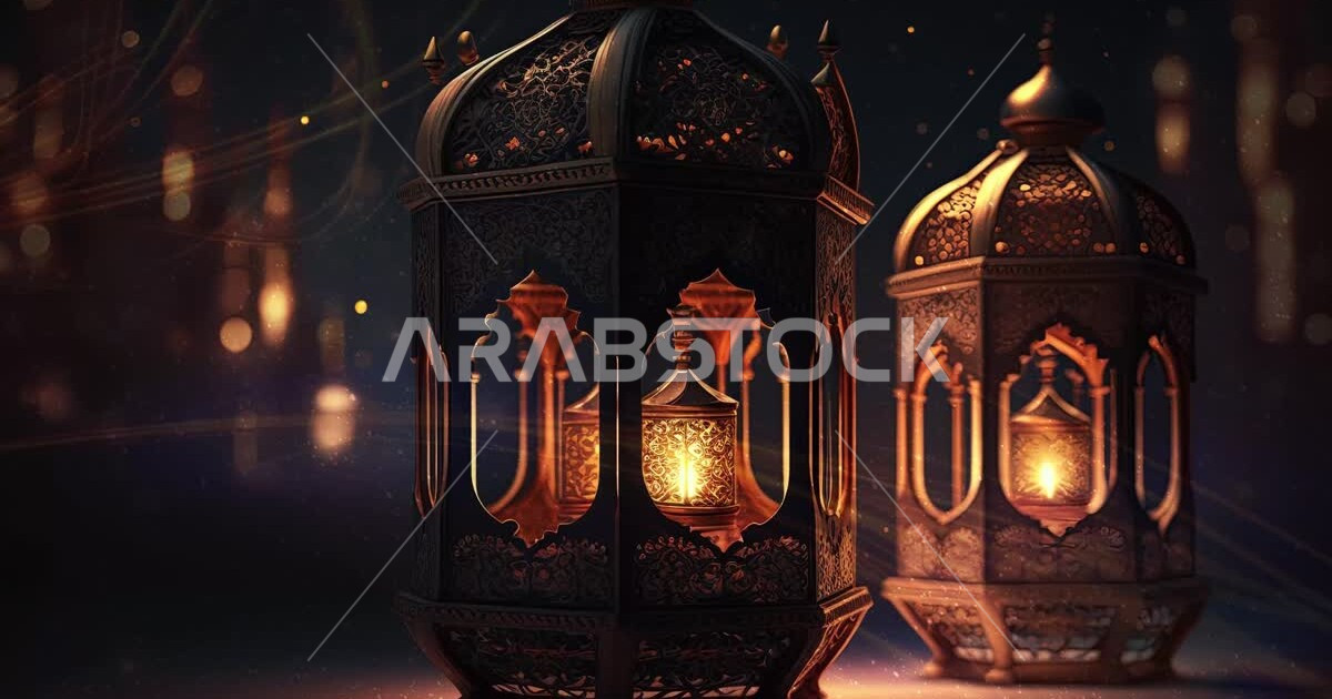 Traditional multi-shaped metal lanterns, Islamic decorations, Ramadan ...