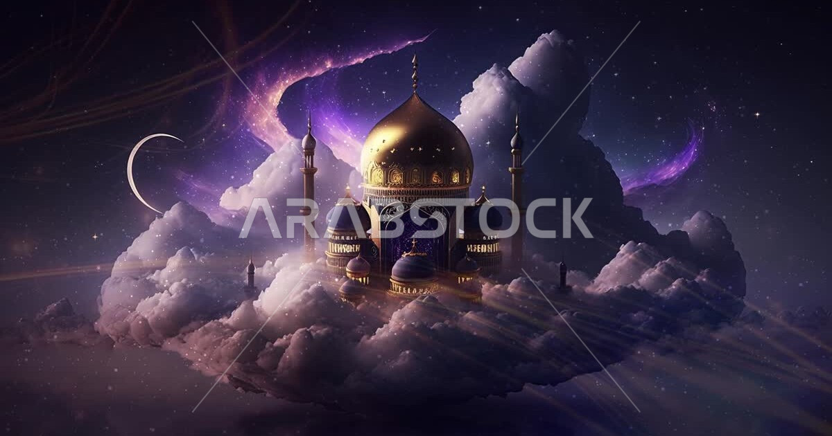 Islamic decorations, Ramadan atmosphere, a mosque with creative three ...