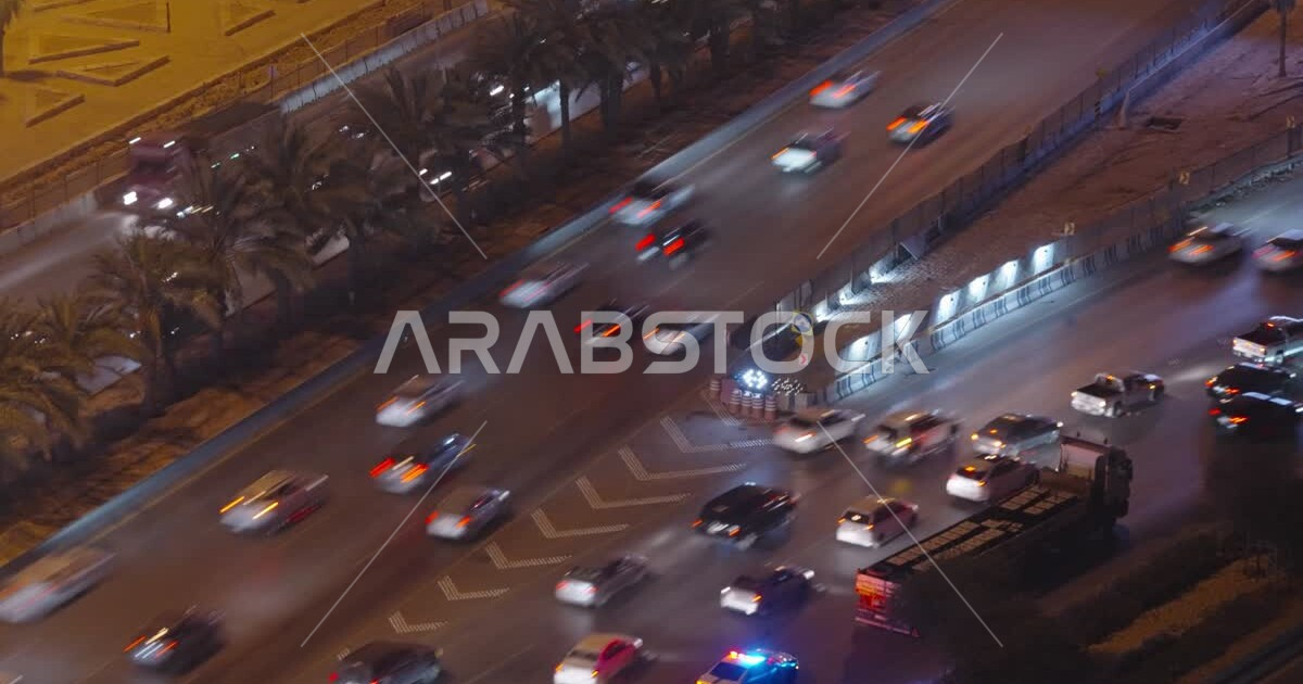 Traffic drone shot of King Abdullah Financial District, roads, streets ...